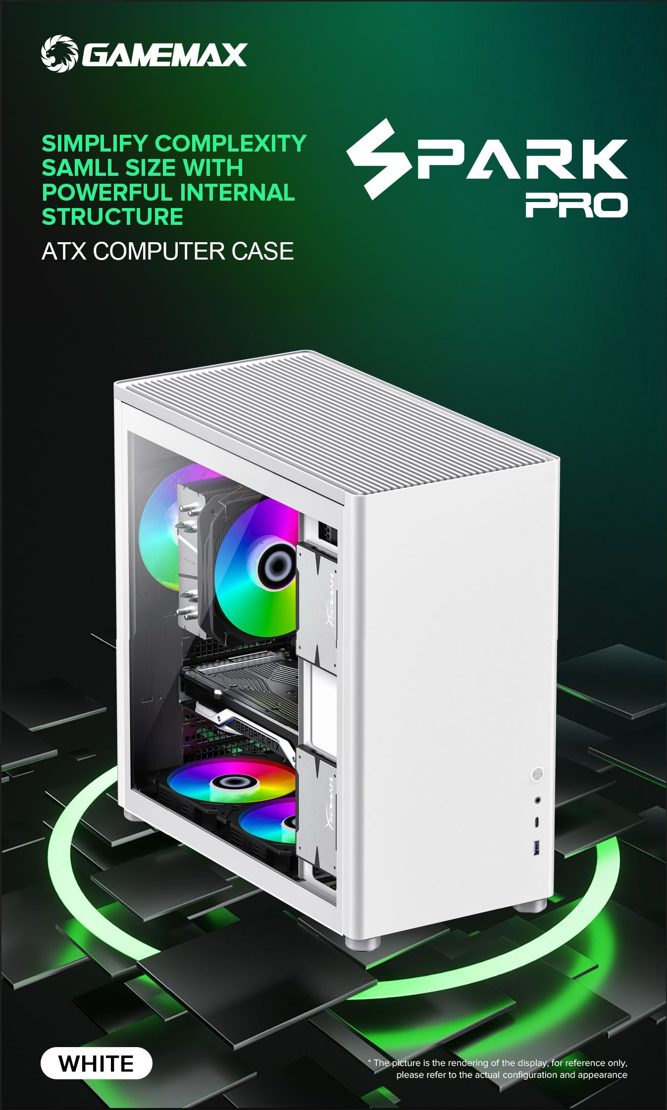 Gamemax Spark Pro Full White Steel/Tempered Glass USB3.0/Type C ATX Mid Tower Computer Case w ...